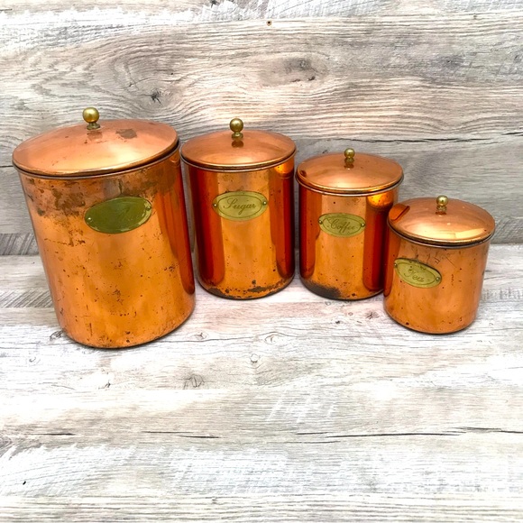 Kitchen | Vintage Copper Nesting Canisters Flout Sugar Coffee Tea ...